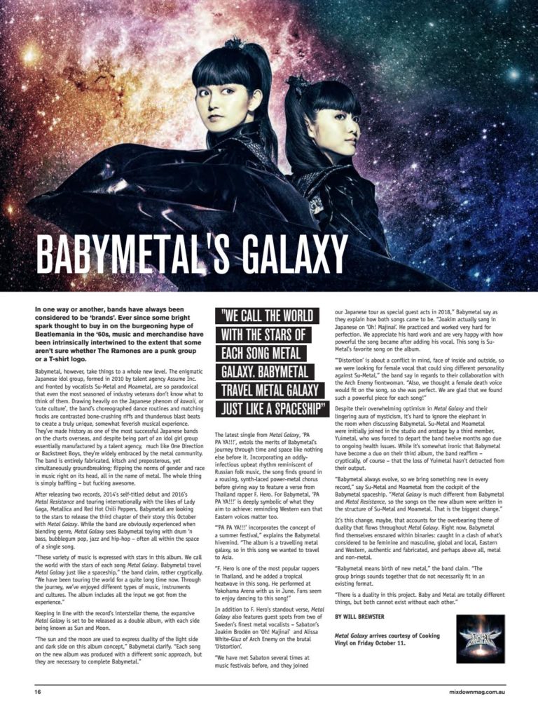 BABYMETAL Interview and Cover of Mixdown Magazine – Unofficial ...
